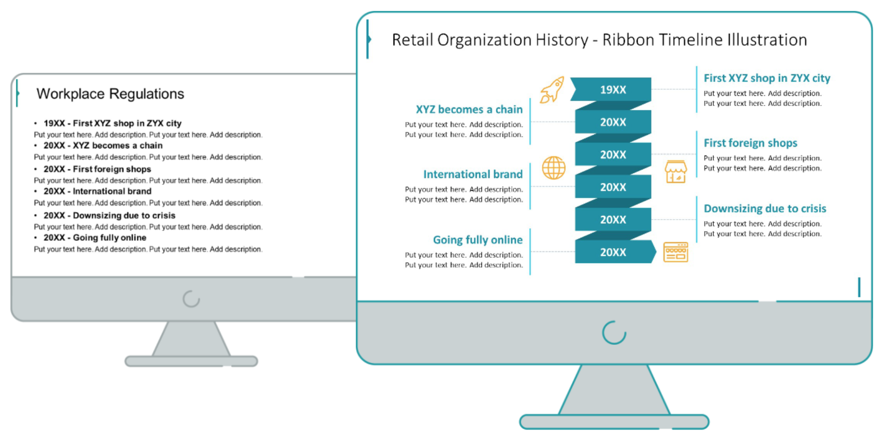 Slide Redesign Outlining Company Timeline With A Flowchart
