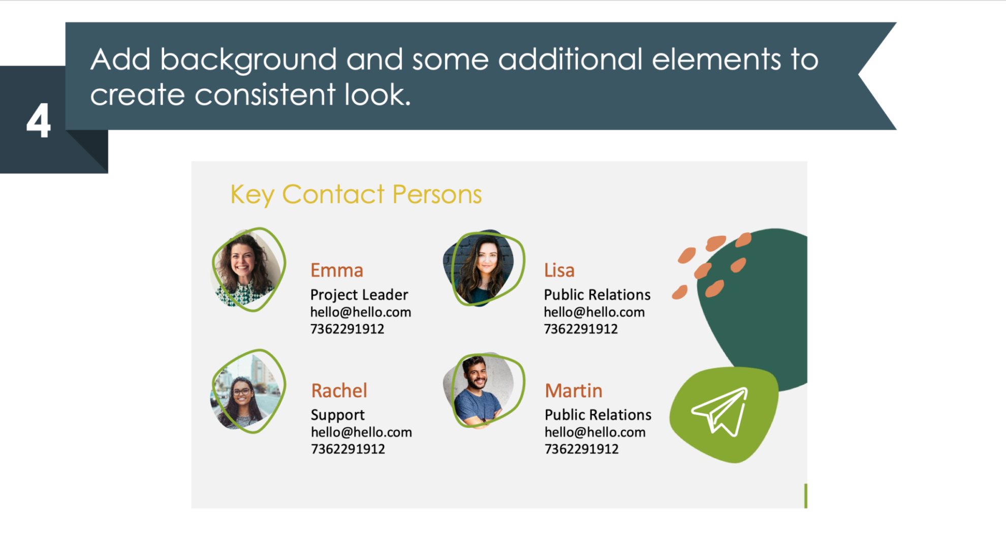 The key contact persons table in PowerPoint